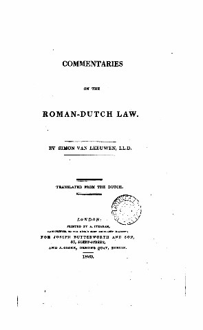 Commentaries on the Roman Dutch Law - நூலகம்
