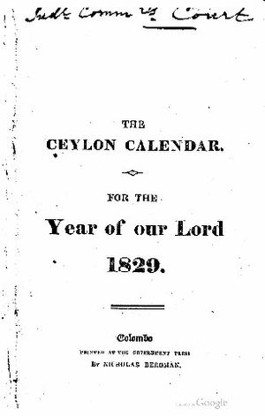 The Ceylon Calendar for the Year of Our Load 1829 - நூலகம்